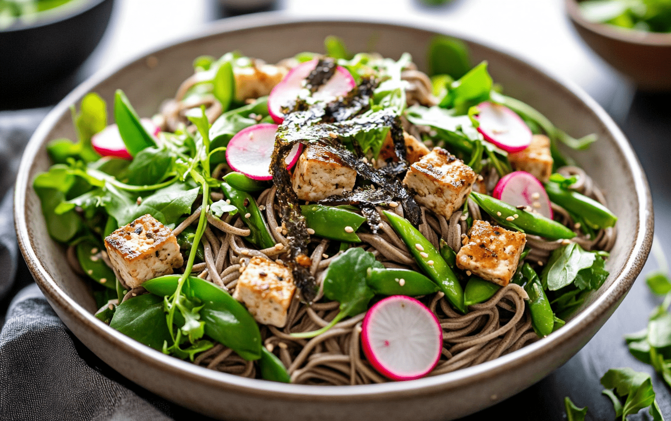 Tofu Soba Salad with Miso-Mustard Dressing - SoyRice Kitchen