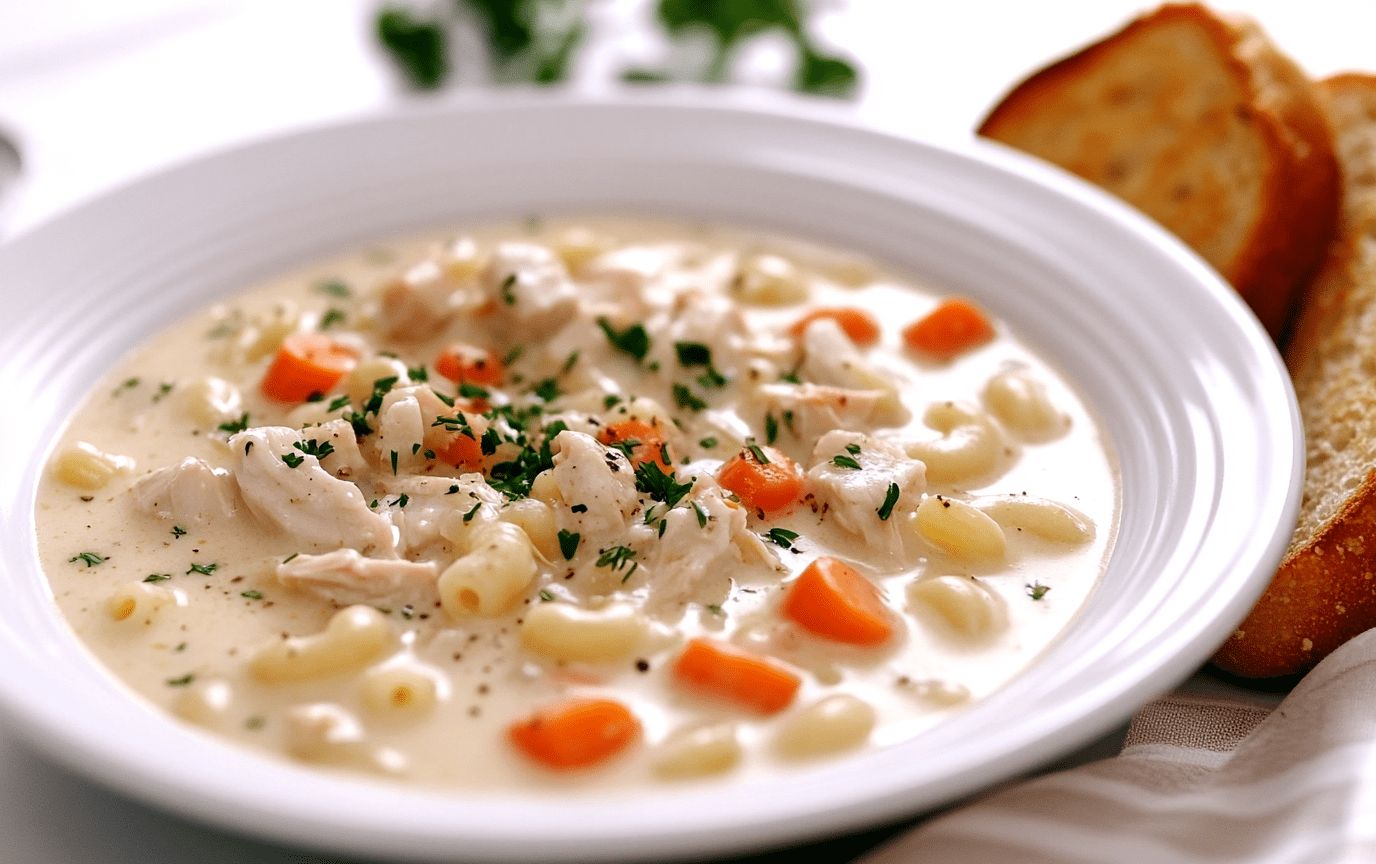 Easy Creamy Chicken Macaroni Soup - SoyRice Kitchen