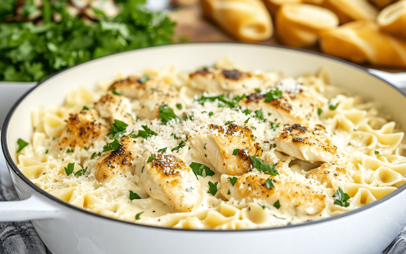 One-Pan Light Chicken Alfredo - SoyRice Kitchen