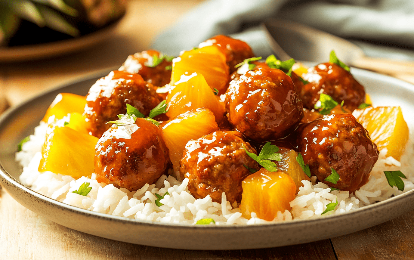 Sweet and Tangy Pineapple Meatballs - SoyRice Kitchen