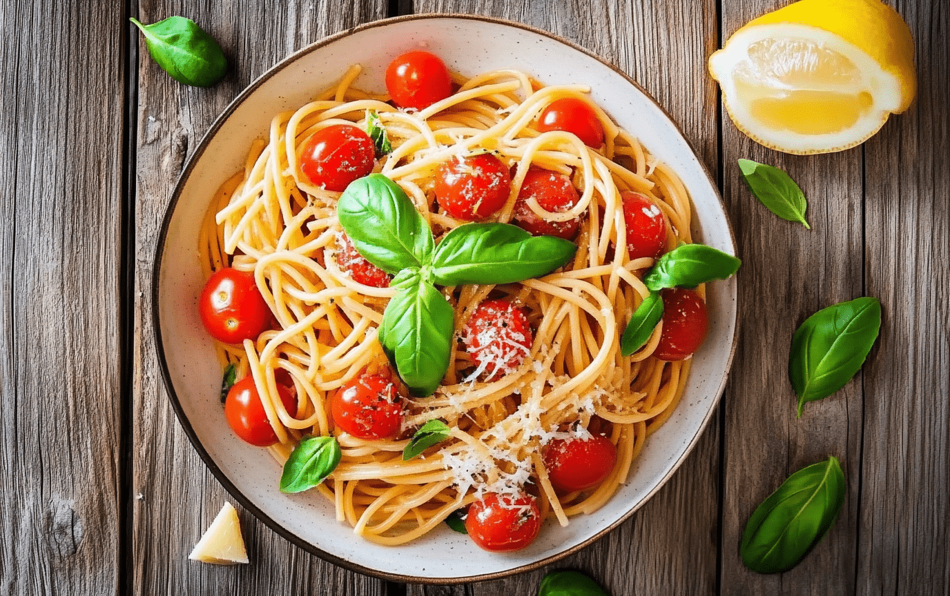 Quick Tomato Basil Spaghetti - SoyRice Kitchen