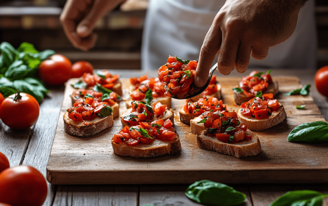 Tomato Basil Crostini - SoyRice Kitchen