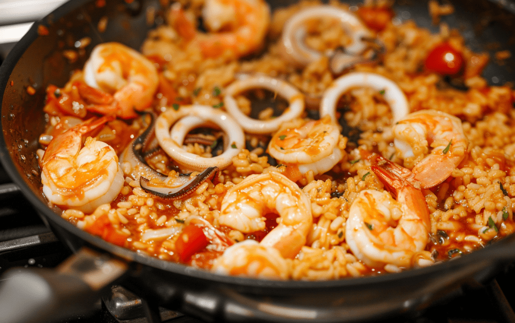 Smoky Paella with Shrimp and Squid - SoyRice Kitchen