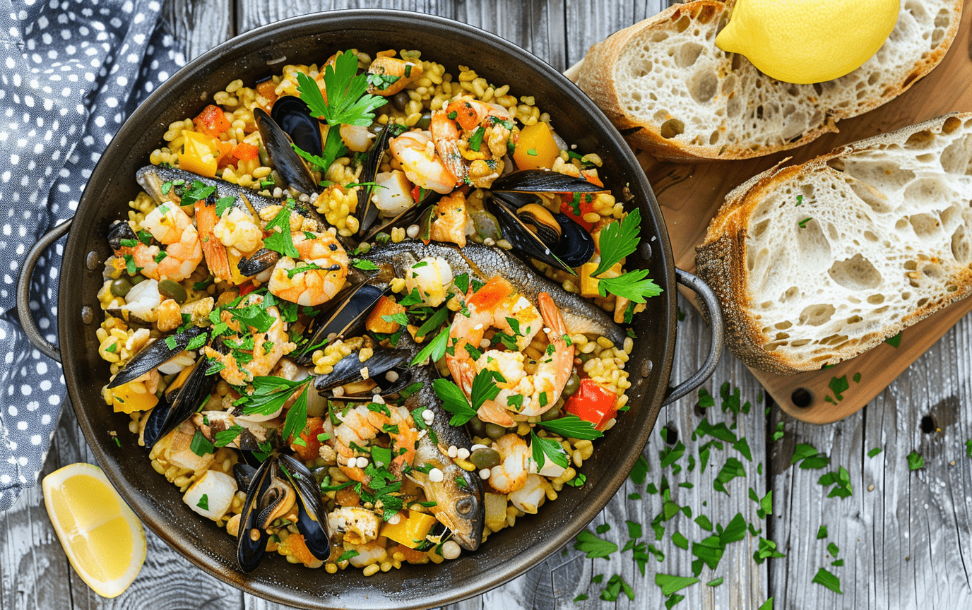 Easy Mediterranean Seafood Fregola - SoyRice Kitchen