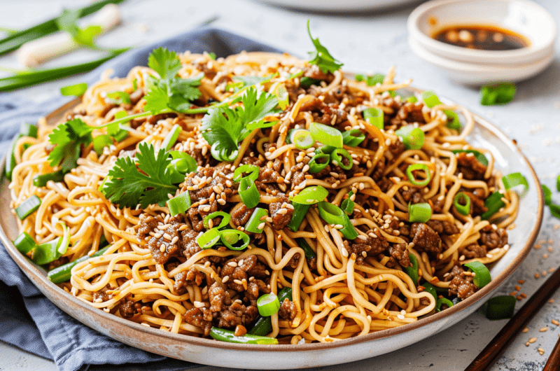 Quick Sesame Beef Noodles - SoyRice Kitchen