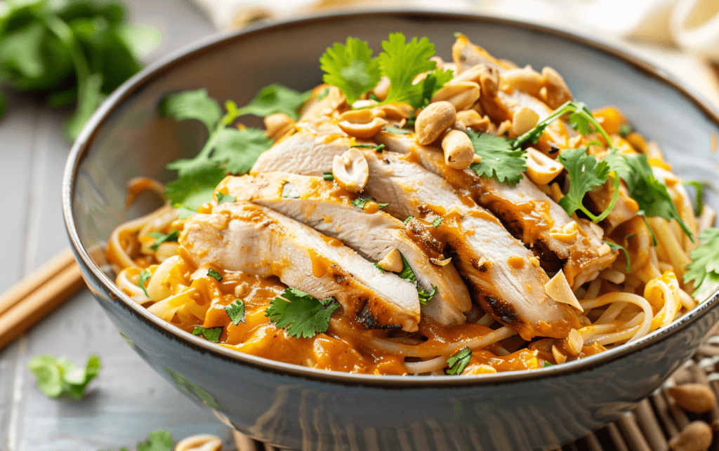 Coconut Satay Chicken Noodle Bowl - SoyRice Kitchen