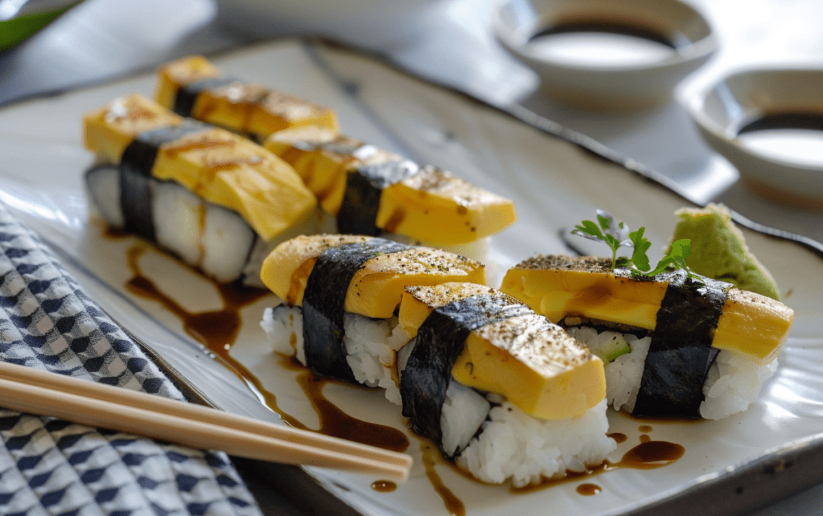 Simple Japanese Egg Tamago Sushi - SoyRice Kitchen