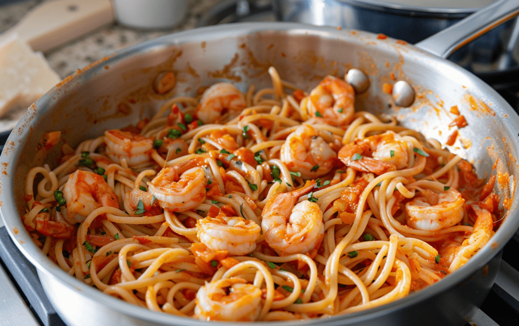 Quick Fiery Shrimp Pasta - SoyRice Kitchen
