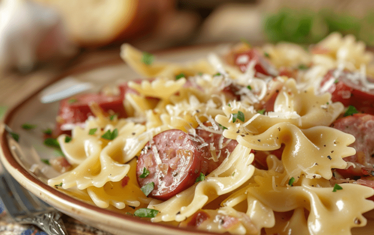Cabbage Sausage Pasta Toss - SoyRice Kitchen