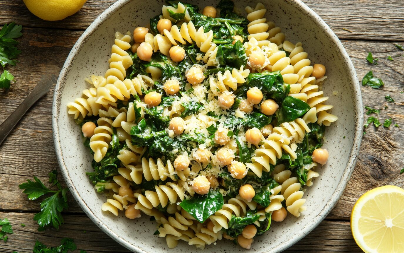 Spinach Chickpea Pasta Delight - SoyRice Kitchen