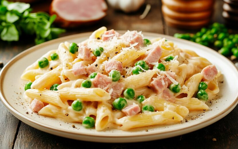Creamy One-Pan Pasta with Ham and Peas - SoyRice Kitchen