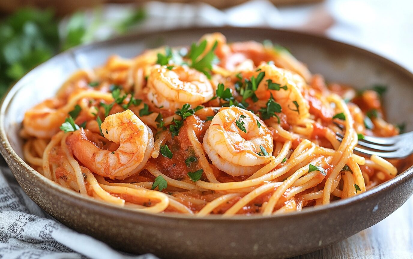 One-Pot Garlic Shrimp Pasta - SoyRice Kitchen