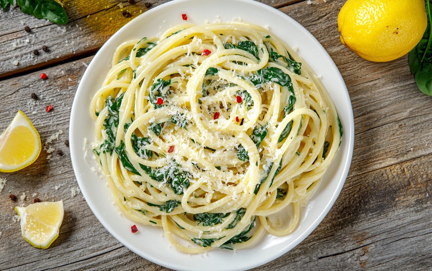 Creamy Lemon Spinach Pasta - SoyRice Kitchen