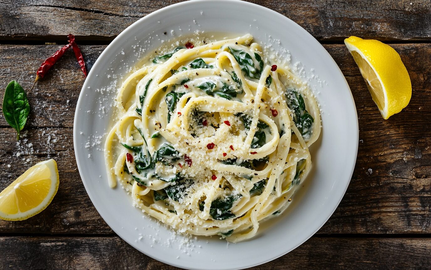 Creamy Lemon Spinach Pasta - SoyRice Kitchen