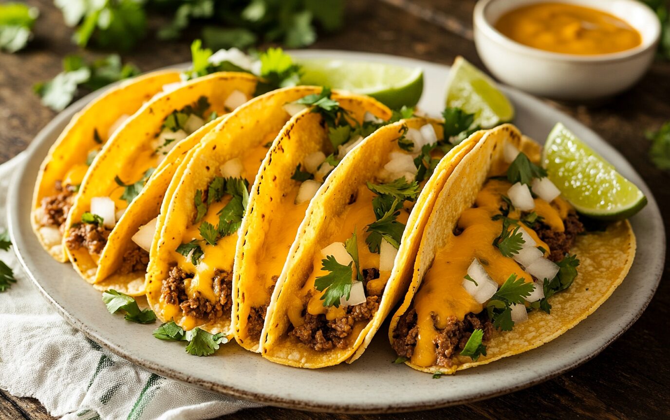 Cheesy Beef Tacos - SoyRice Kitchen