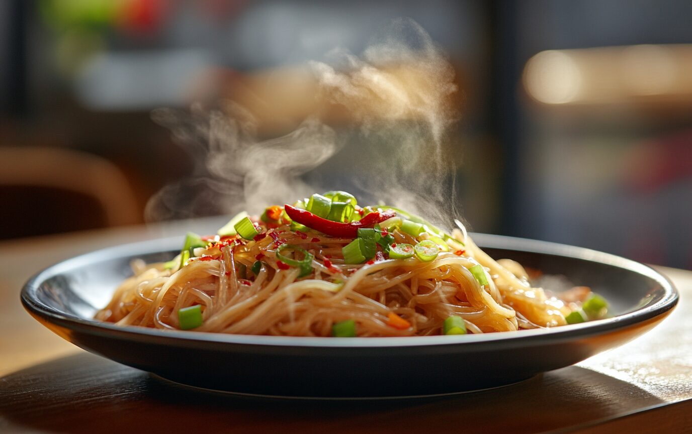 Fiery Garlic Rice Noodles - SoyRice Kitchen
