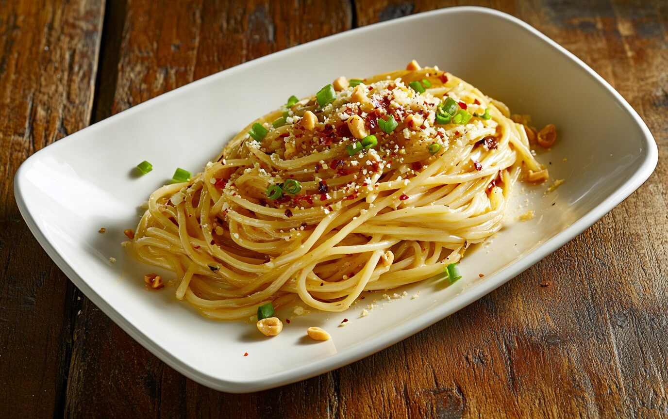 Tangy Garlic Sesame Pasta - SoyRice Kitchen