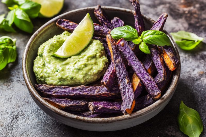 Purple Sweet Potato Fries with Avocado Dip - SoyRice Kitchen