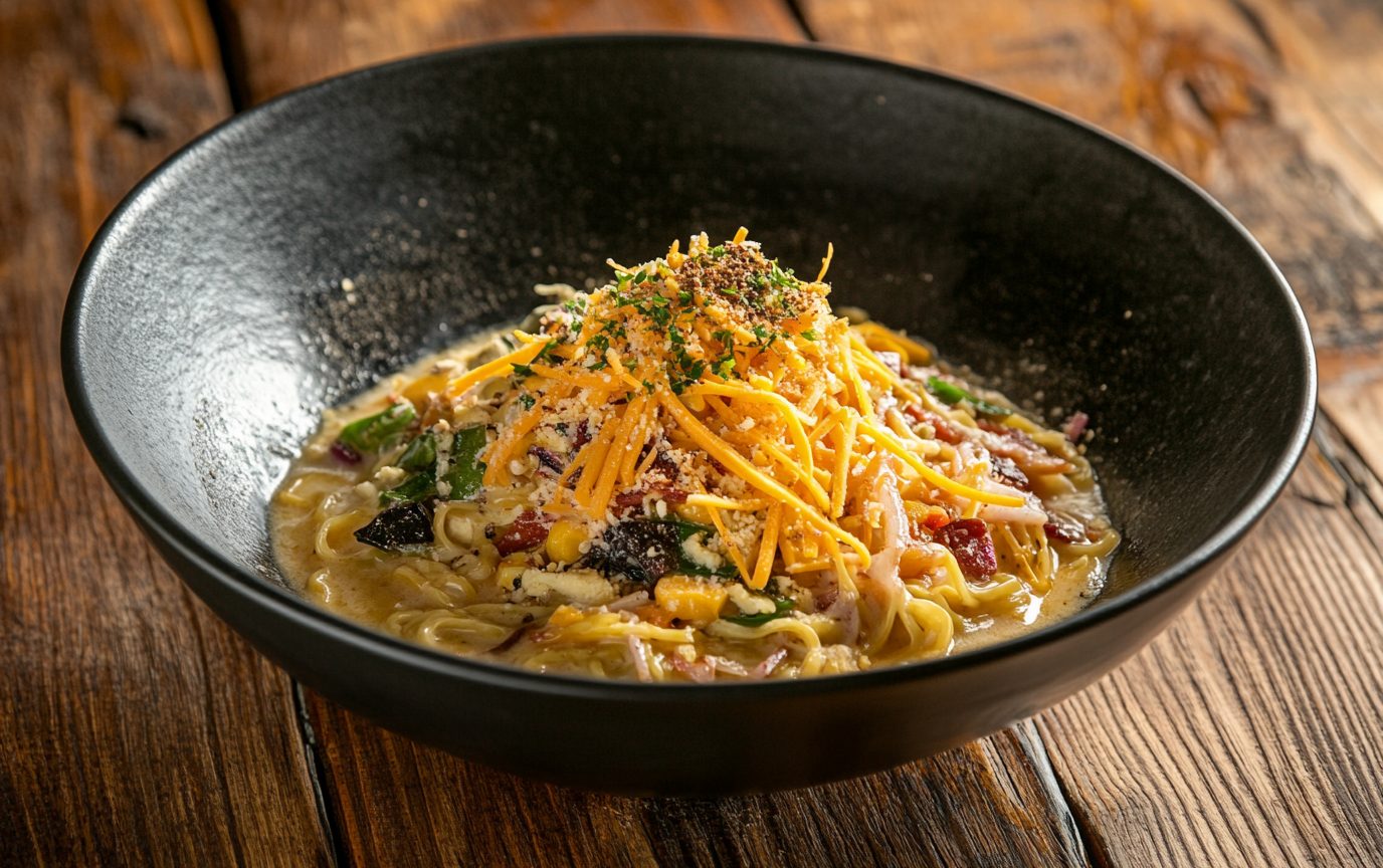 Cheddar Carbonara Ramen - SoyRice Kitchen