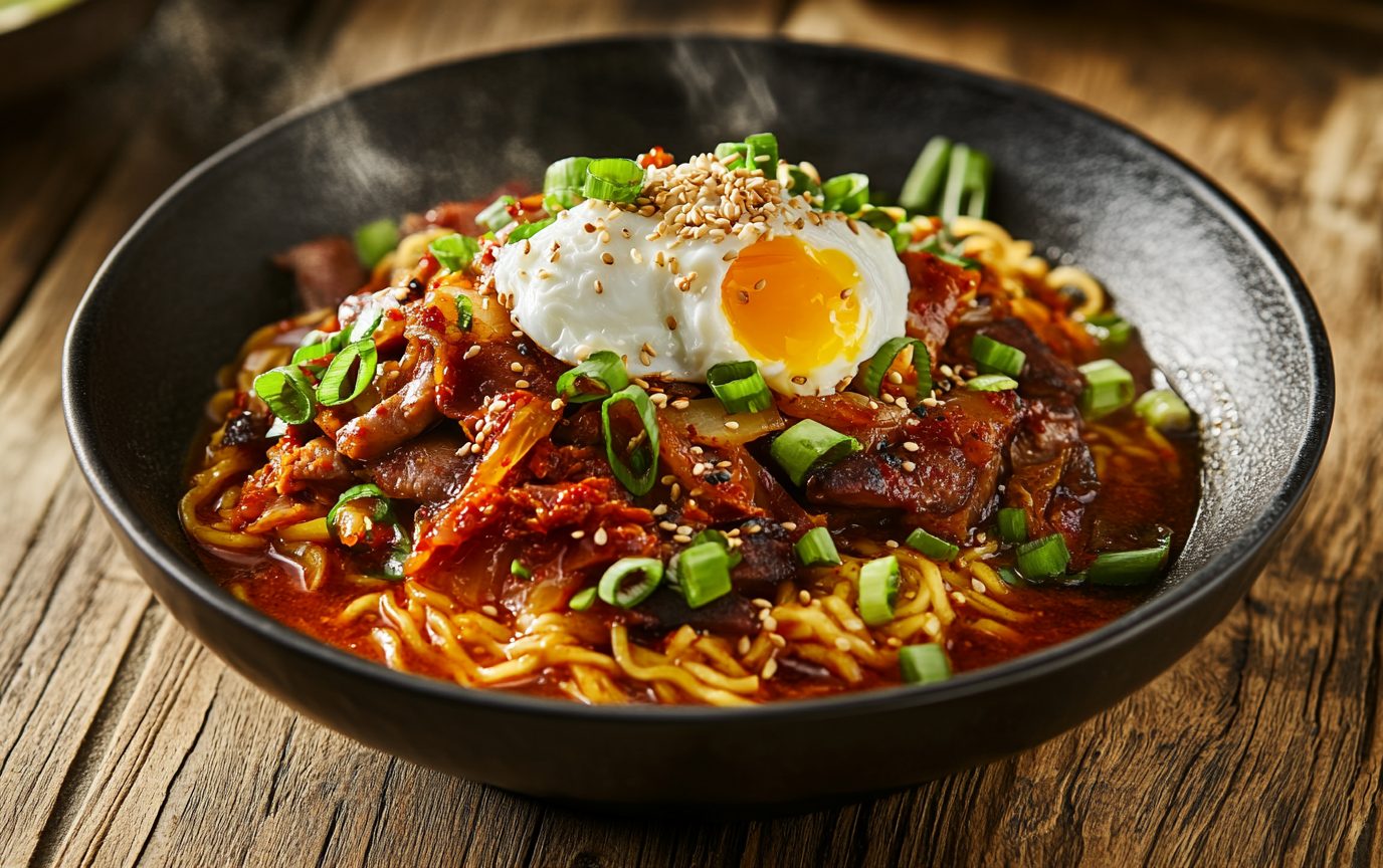 Korean Kimchi Pork Ramen - SoyRice Kitchen