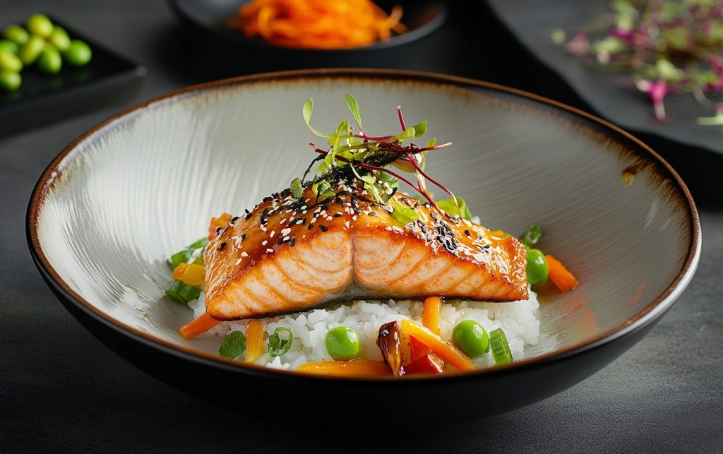 Sticky Salmon Rice Bowl - SoyRice Kitchen