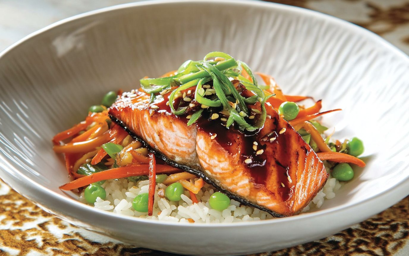 Sticky Salmon Rice Bowl - SoyRice Kitchen