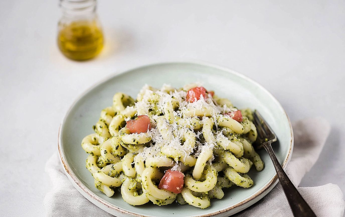 Creamy Pesto Cavatappi Pasta - SoyRice Kitchen