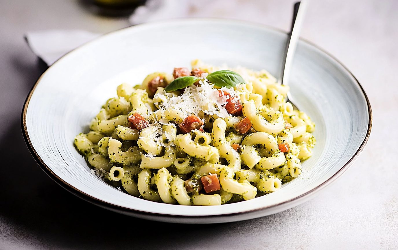 Creamy Pesto Cavatappi Pasta - SoyRice Kitchen