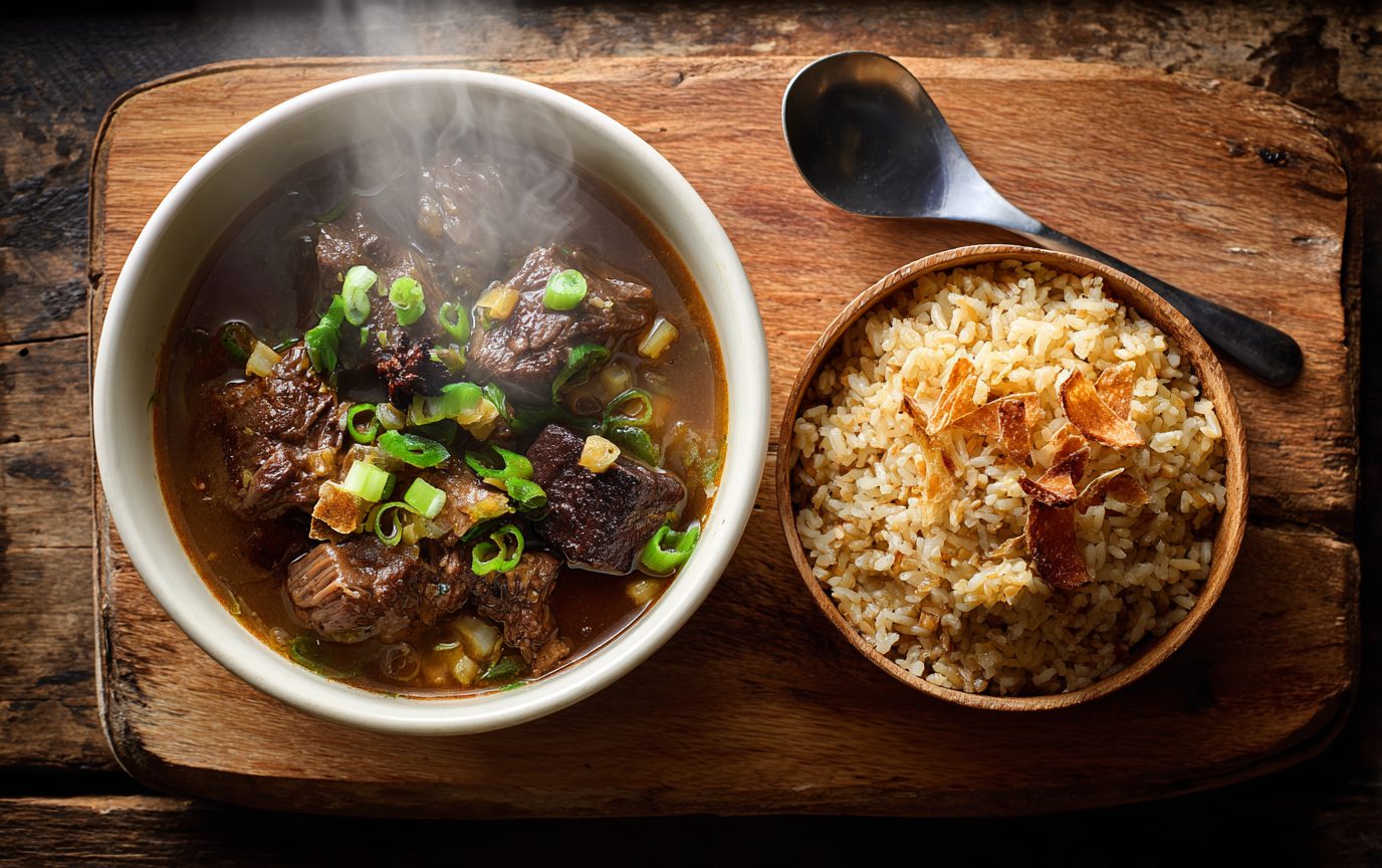 Hearty Beef Stew Garlic Rice (Beef-Pares) - SoyRice Kitchen