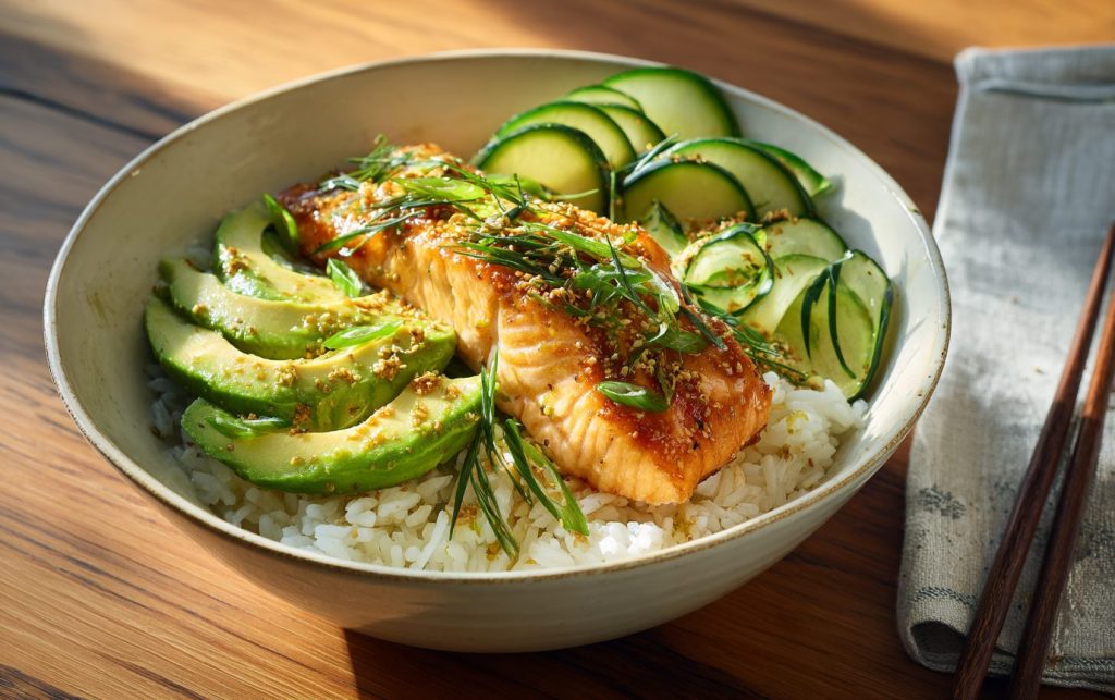 Spicy Miso Salmon Rice Bowl - SoyRice Kitchen